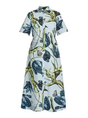 Erdem Floral Print Short Sleeve Shirt Dress - Light Blue