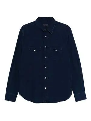 TOM FORD Pointed Collar Long Sleeve Button-up Shirt With Chest Pockets - Navy