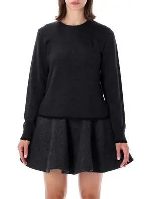 GANNI Wool-cotton Crew Neck Sweater - Phantom Grey