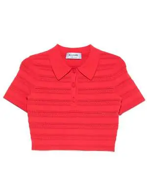 BLUGIRL Cropped Polo Shirt With Textured Stripes - Red