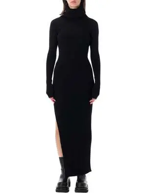 Rick Owens Ribbed Mini Dress With Draped Detail - Nero