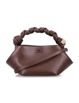 GANNI GANNI Mini Braided Handbag With Gold Dice Charm And Crossbody Strap Marrone