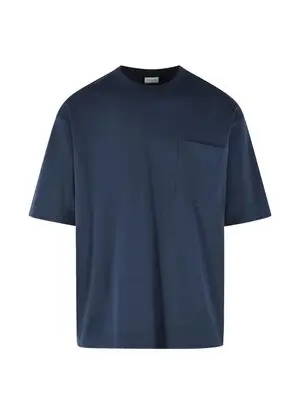 Dries Van Noten Ribbed Short Sleeve T-shirt With Chest Pocket - Navy