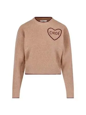 Chloé Merino Wool & Cashmere Sweater With Heart Appliqu