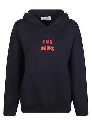 Giada Benincasa Hooded Sweater With Front Pocket And "ciao Amore" Graphic Print - Navy
