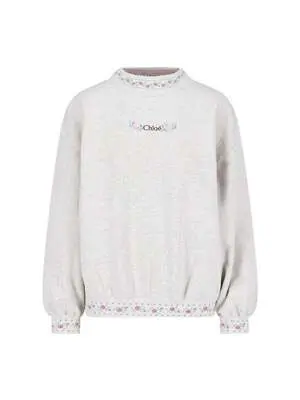 Chloé Cotton Ribbed Sweater With Embroidered Floral Detail - Grey