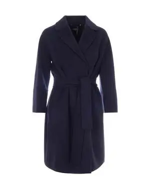 Max Mara S MAX MARA Belted Wool-Blend Wrap Coat Blu Notte