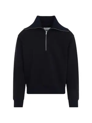 JIL SANDER Zip-up Knit Sweater With Tonal Logo - Navy