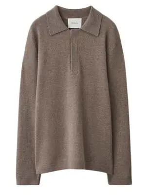 LISA YANG Cashmere Polo Collar Long Sleeve Top - Marrone