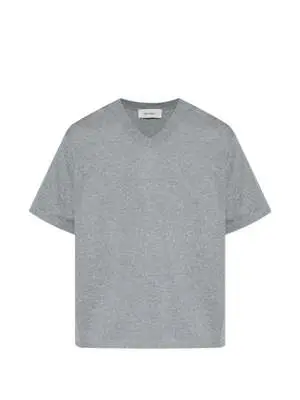 LISA YANG V-neck Short-sleeve T-shirt In Cotton-cashmere Blend - Grigio