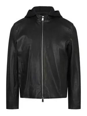 DONDUP Leather Hooded Jacket With Zip Fastening And Front Pockets - Black