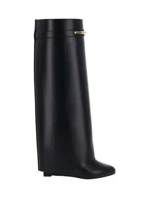 Givenchy Knee High Wedge Boots With Metal Detail - Black