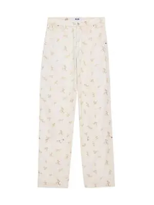 MSGM Floral Cotton Pants - White