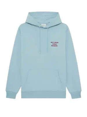 Drole De Monsieur Text Drawstring Hooded Sweatshirt - Light Blue