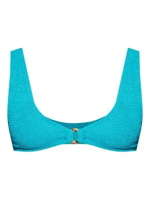 Bond Eye Textured Finish Ring-detail Scoop Neck Mini Swim Top - Light Blue