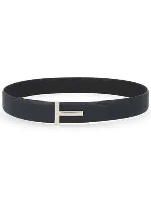 TOM FORD Calf Leather Belt With Gold Tone T Buckle - Blue