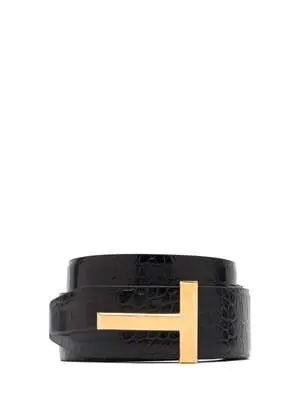 TOM FORD T-bar Animal-effect Leather Belt - Black