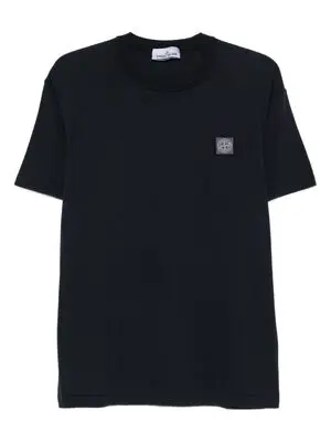 Stone Island Stone Island Ribbed Neckline T-Shirt With Compass Logo Patch Blu