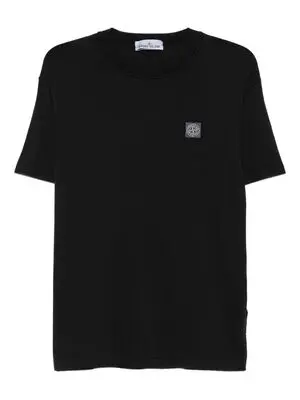 Stone Island Ribbed Neckline T-shirt With Compass Logo Patch
