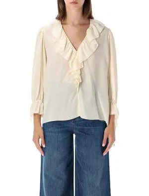 Chloé Ruffled V-neck Silk Blouse