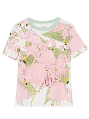 Chloé Flamingo Logo Cotton T-shirt - Bianco