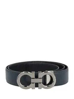 FERRAGAMO Gancini Logo Leather Belt - Navy
