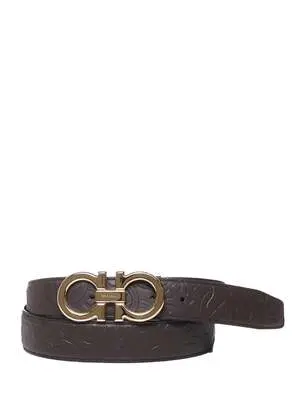 FERRAGAMO Reversible Leather Belt With Gancini Hook Buckle - Brown