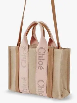 Chloé Woody Linen Canvas And Leather Crossbody Bag - Multicolor