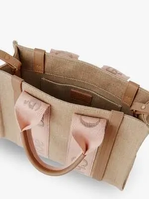 Chloé Woody Linen Canvas And Leather Crossbody Bag - Multicolor