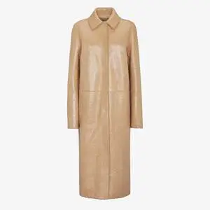 Fendi Long Leather Coat - Beige