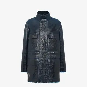 Fendi High-neck Leather Blouson With Sheepskin Lining
