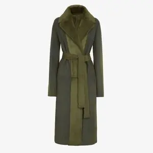Fendi Long Wrap Coat With Peak Lapel And Belted Detail - Green