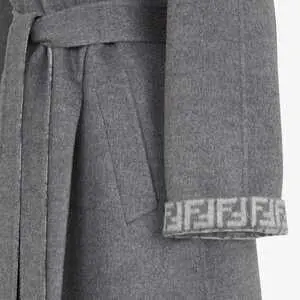 Fendi Wool Midi Coat With Shawl Collar And Matching Belt