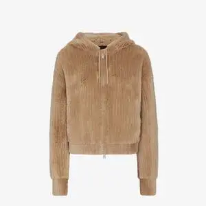 Fendi Mink Tricot Blouson With Drawstring Hood - Brown