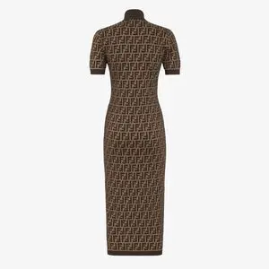 Fendi Cotton Knit Ff Motif Jacquard Midi Dress