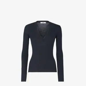 Fendi Long-sleeve Ribbed Wool V-neck Jumper - Blue
