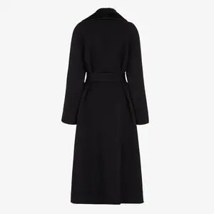 Fendi Wool Wrap Coat With Sheepskin Collar