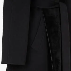 Fendi Wool Wrap Coat With Sheepskin Collar