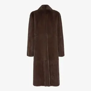 Fendi Long-sleeved Straight-cut Fur Coat With Embellishment