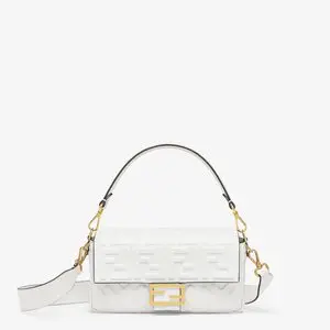 Fendi Baguette Medium Bag In Nappa Leather With Ff Motif - White