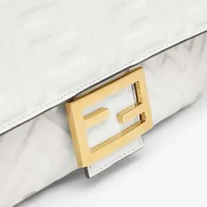 Fendi Baguette Medium Bag In Nappa Leather With Ff Motif - White