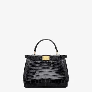Fendi Fendi Peekaboo Mini Crocodile Leather Bag Black
