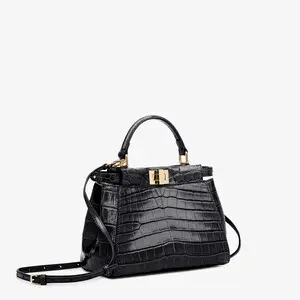 Fendi Peekaboo Mini Crocodile Leather Bag - Black