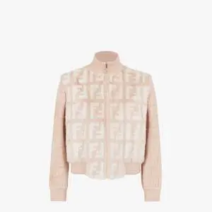 Fendi Ff Motif Velvet And Viscose Knit Bomber Jacket With Mink Insert - Pink