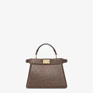 Fendi Peekaboo Iseeu Petite Ostrich Leather Handheld Bag - Brown