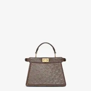 Fendi Peekaboo Iseeu Petite Ostrich Leather Handheld Bag - Brown