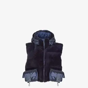 Fendi Cropped Gilet With Removable Hood And Baguette Pockets - Blue