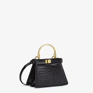 Fendi Peekaboo Iseeu Petite Crocodile Handbag With Crystal Handle - Black