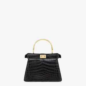 Fendi Peekaboo Iseeu Petite Crocodile Handbag With Crystal Handle - Black