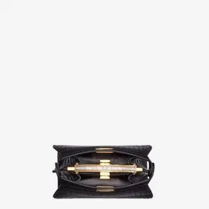 Fendi Peekaboo Iseeu Petite Crocodile Handbag With Crystal Handle - Black